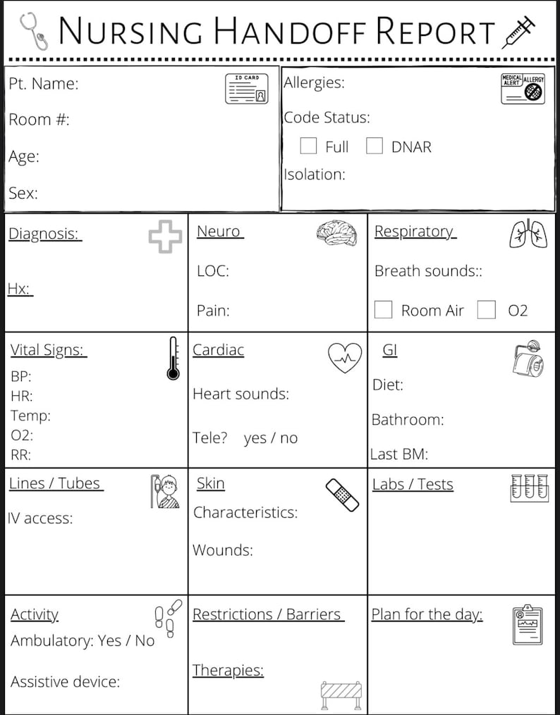 Nurse Handoff Sheet - Etsy