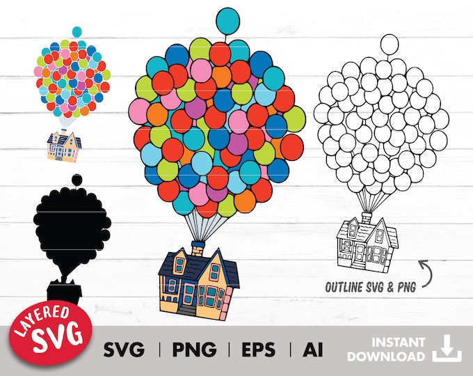 UP House con globos SVG PNG Descarga digital La aventura está ahí fuera ...