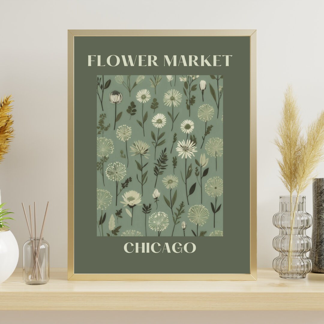 Mid-century Sage Green Flower Market Poster Sage Green Wall - Etsy
