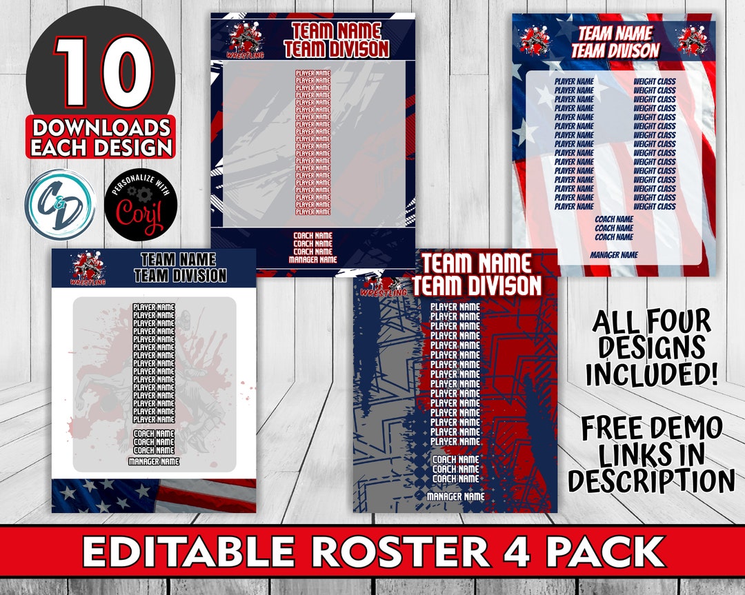 Customizable Wrestling Roster Template Pack , 4 Designs Included, Corjl ...