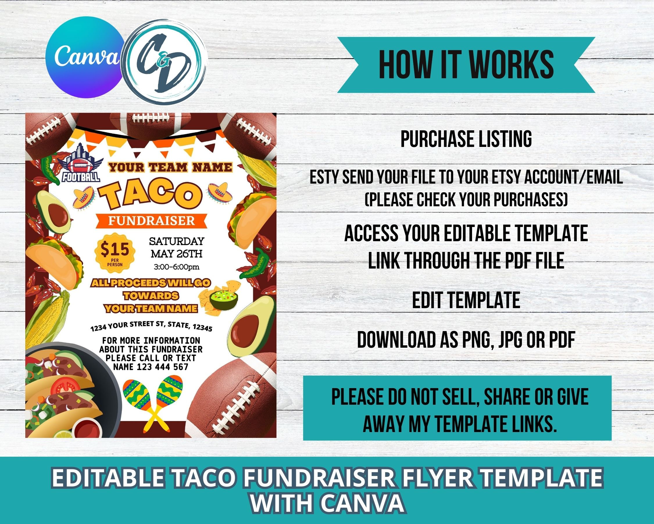 Football Taco Fundraiser Flyer Printable Football Taco - Etsy