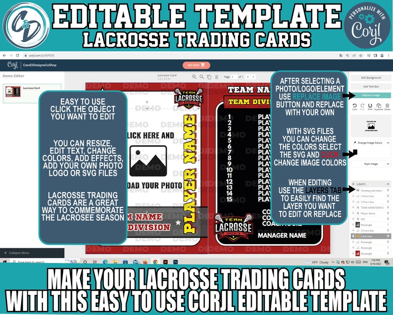 Customizable Lacrosse Lanyard Template Editable Sports Tournament ID ...