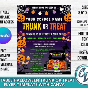 Custom School Halloween Trunk or Treat Flyer Design - Editable ...