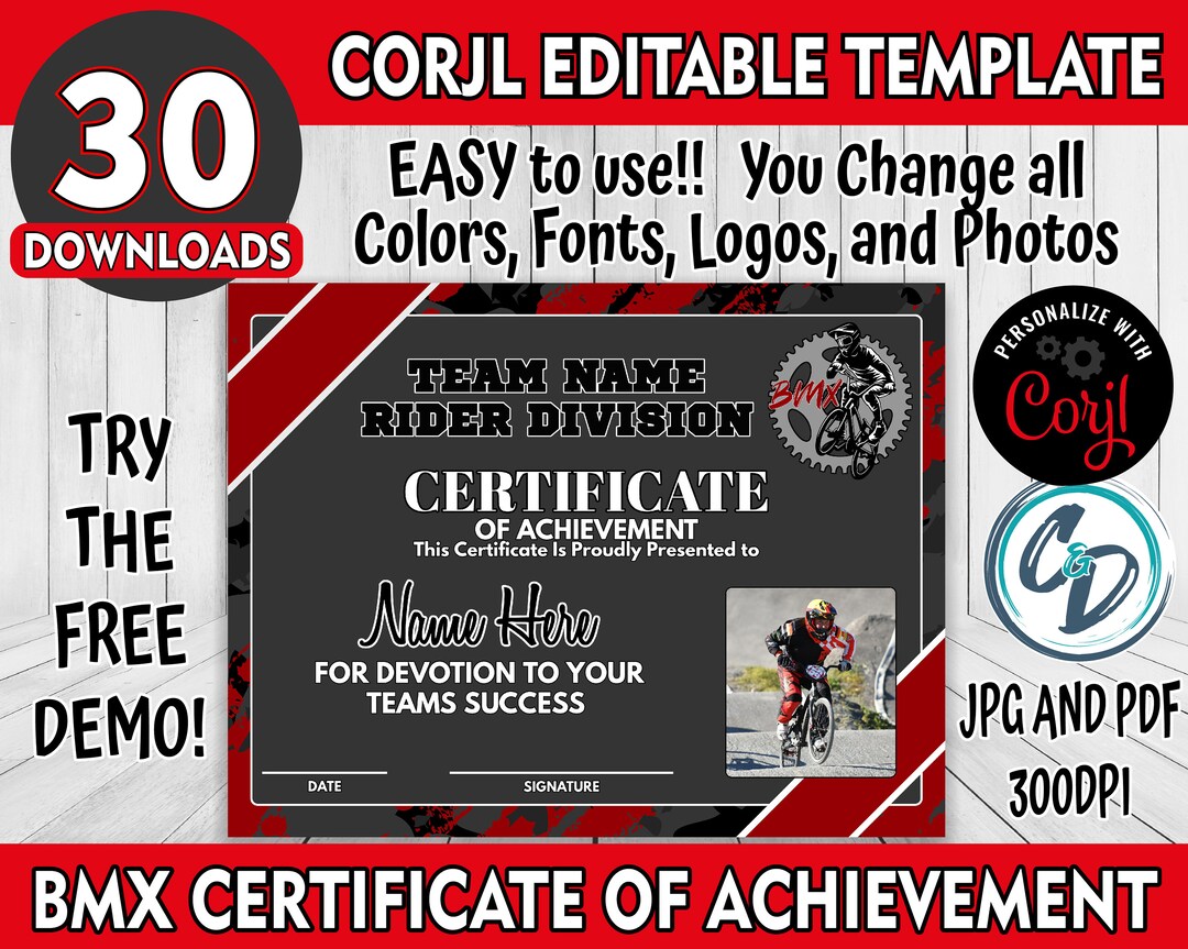 Personalized BMX Certificate Template | Editable Sports Award ...
