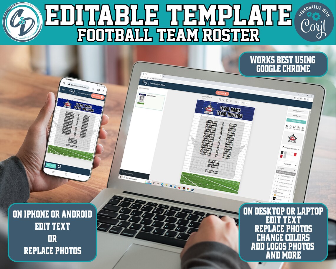 Customizable Football Roster Template, Editable Sports Roster Design ...