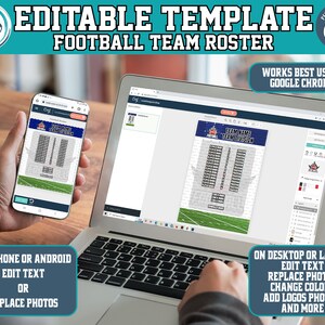 Customizable Football Roster Template, Editable Sports Roster Design ...