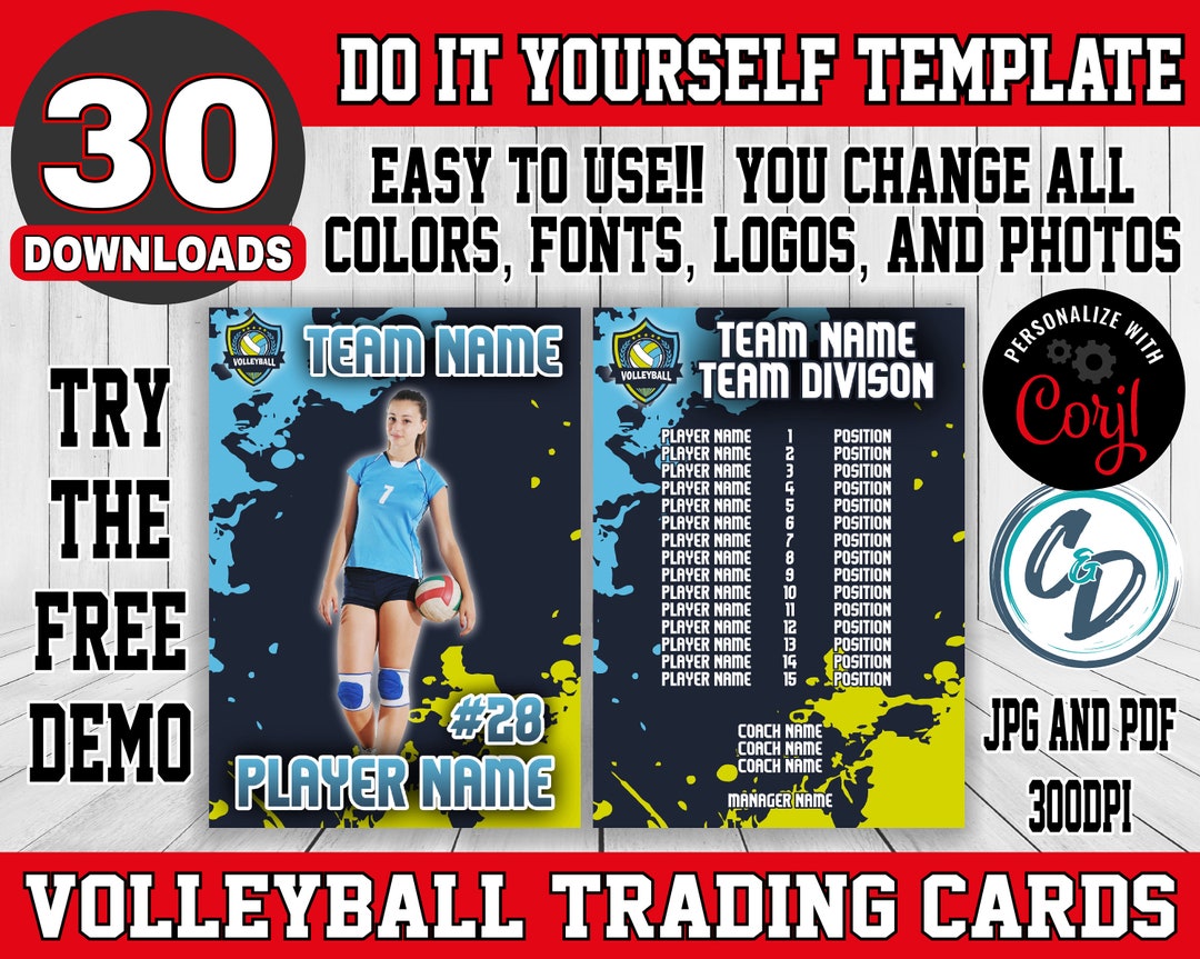 Customizable Volleyball Card Template - Editable Sports Card Design ...