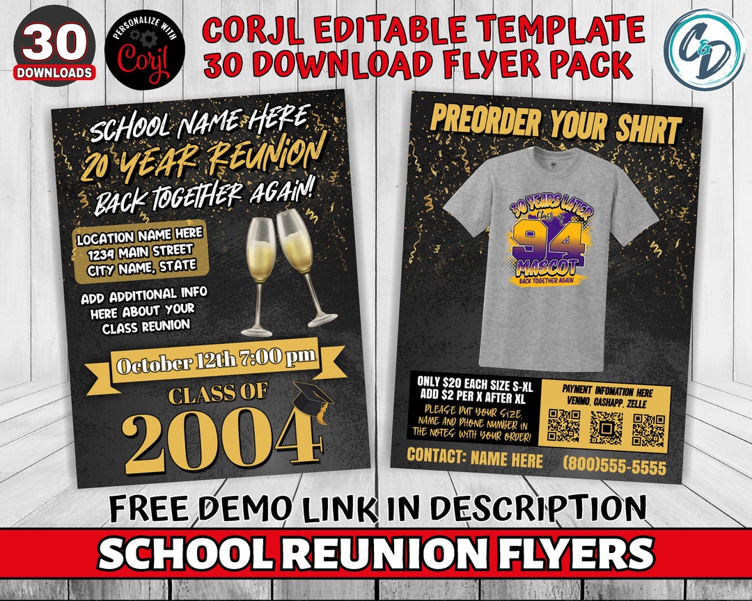Editable School Reunion Flyer Bundle, Customizable Celebration Flyer ...