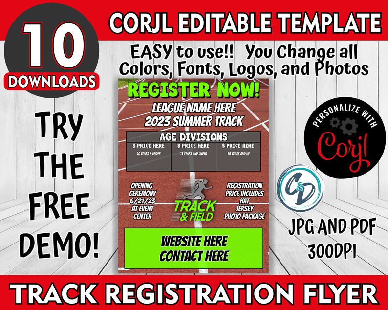 Customizable Track and Field Registration Pack, Editable Sports ...
