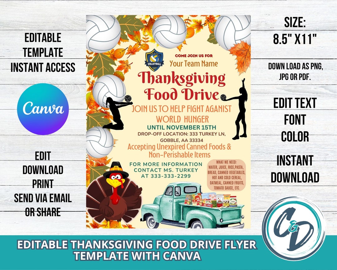 Volleyball Thanksgiving Food Drive Fundraiser Flyer Printable ...