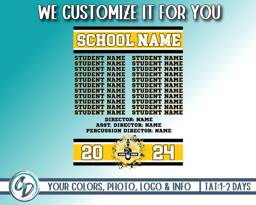 Band Shirt Back Roster Design, Custom Band Roster Design, Marching Band ...