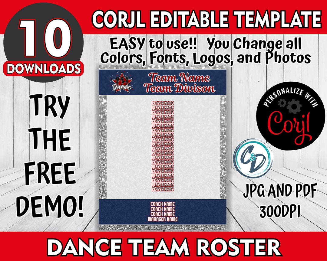 Customizable Dance Team Roster Template, Editable Sports Roster Design ...