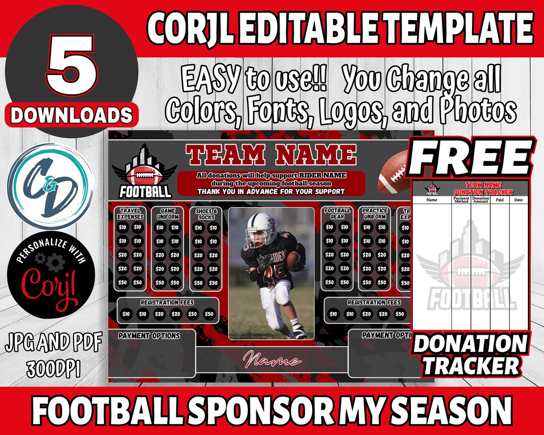 Corjl Editable Football Sponsor My Season Fundraiser, Football ...