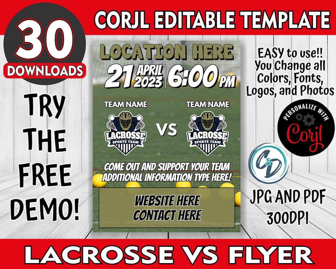 Customizable Lacrosse Game Versus Flyer Template, Editable Sports Match ...