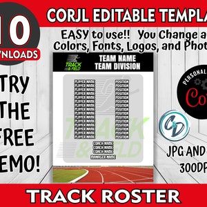 Customizable Track and Field Roster Template, Editable Sports Roster ...