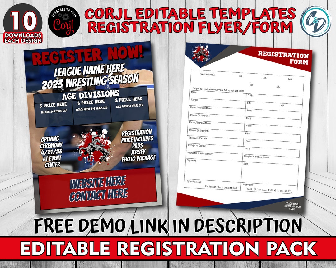 Customizable Wrestling Registration Pack, Editable Sports Registration ...