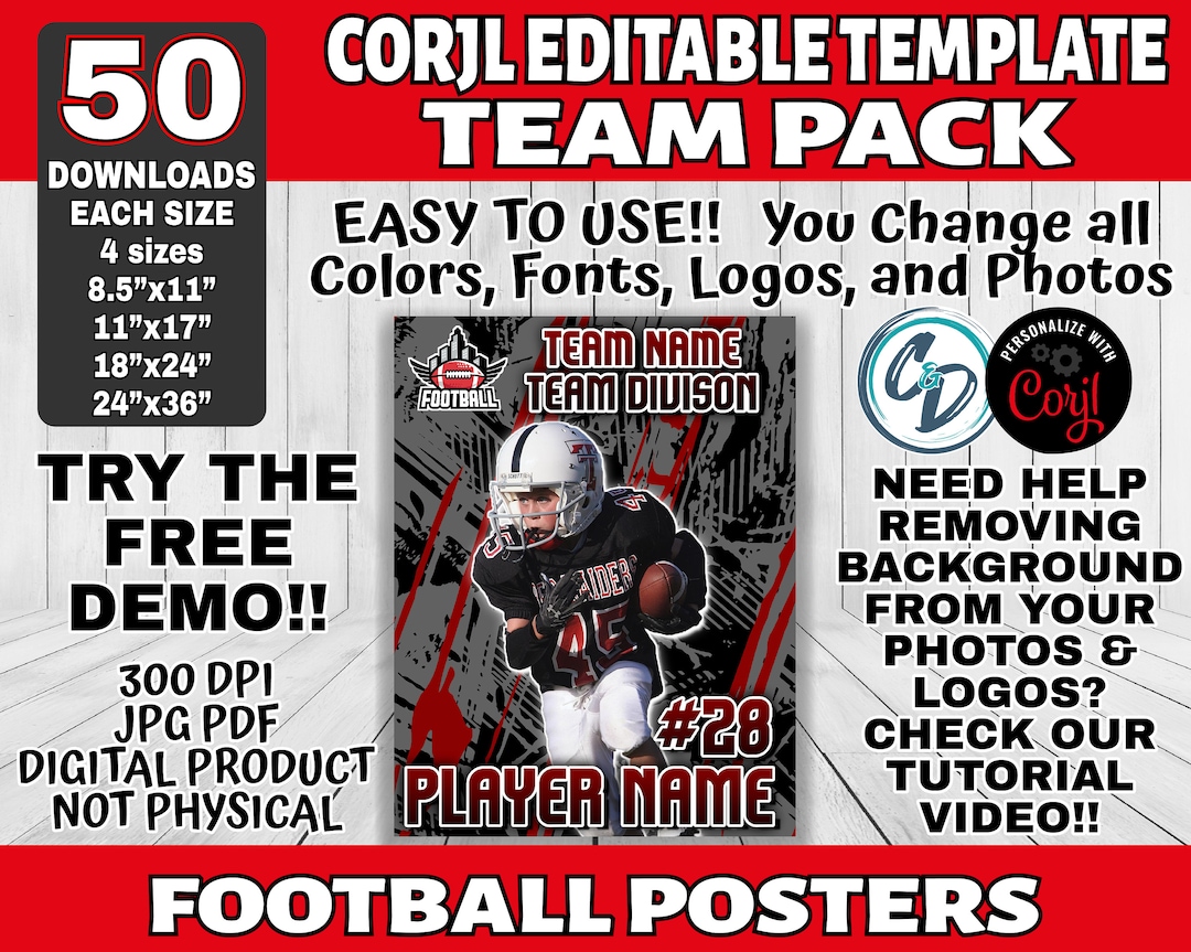 Corjl Editable Football Team Poster Pack, Football Posters 4 Sizes 50 ...