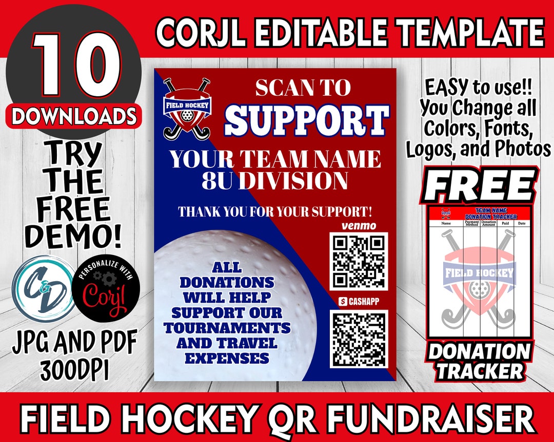 Customizable Field Hockey Fundraiser Template, Editable Field Hockey QR ...