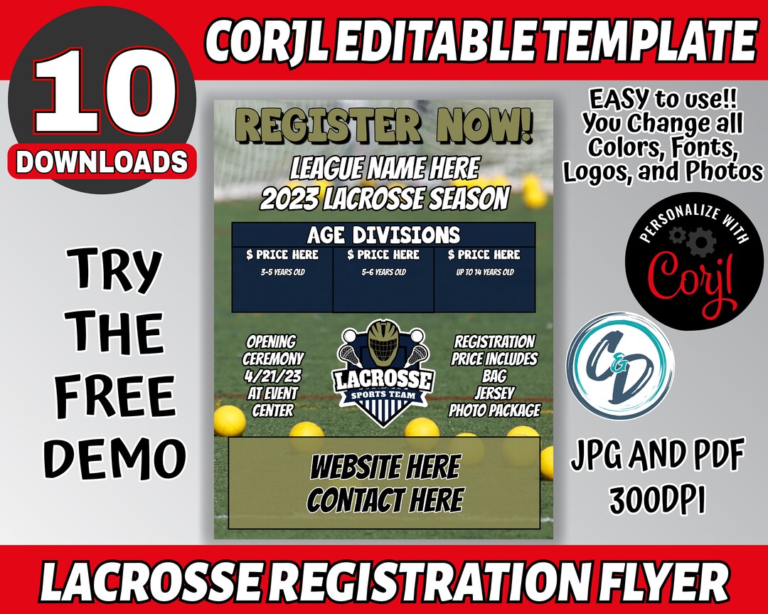 Customizable Lacrosse Registration Flyer, Editable Sports Registration ...