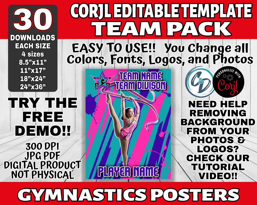 Corjl Editable Gymnastics Team Poster Pack, Gymnastics Posters 4 Sizes ...