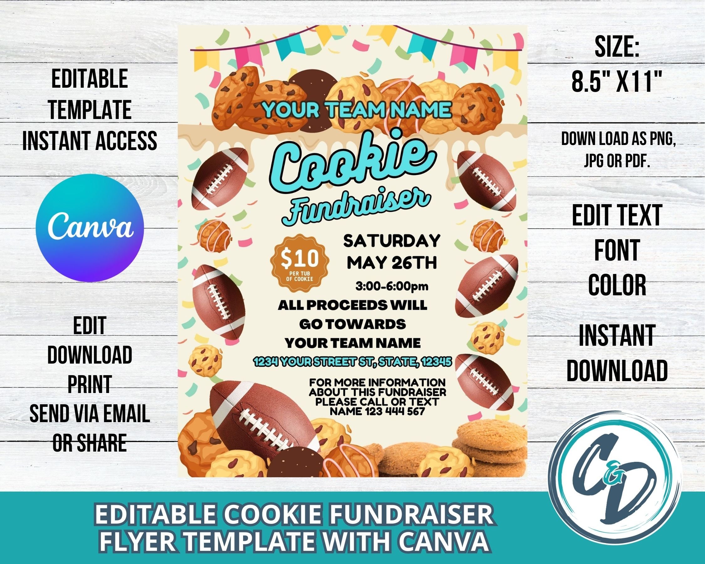 Football Cookie Fundraiser Flyer Printable Football Cookie Party ...