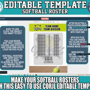 Customizable Softball Roster Template Pack , 4 Designs Included, Corjl ...