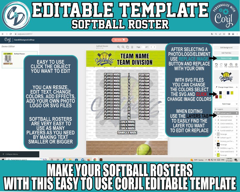 Customizable Softball Roster Template Pack , 4 Designs Included, Corjl ...