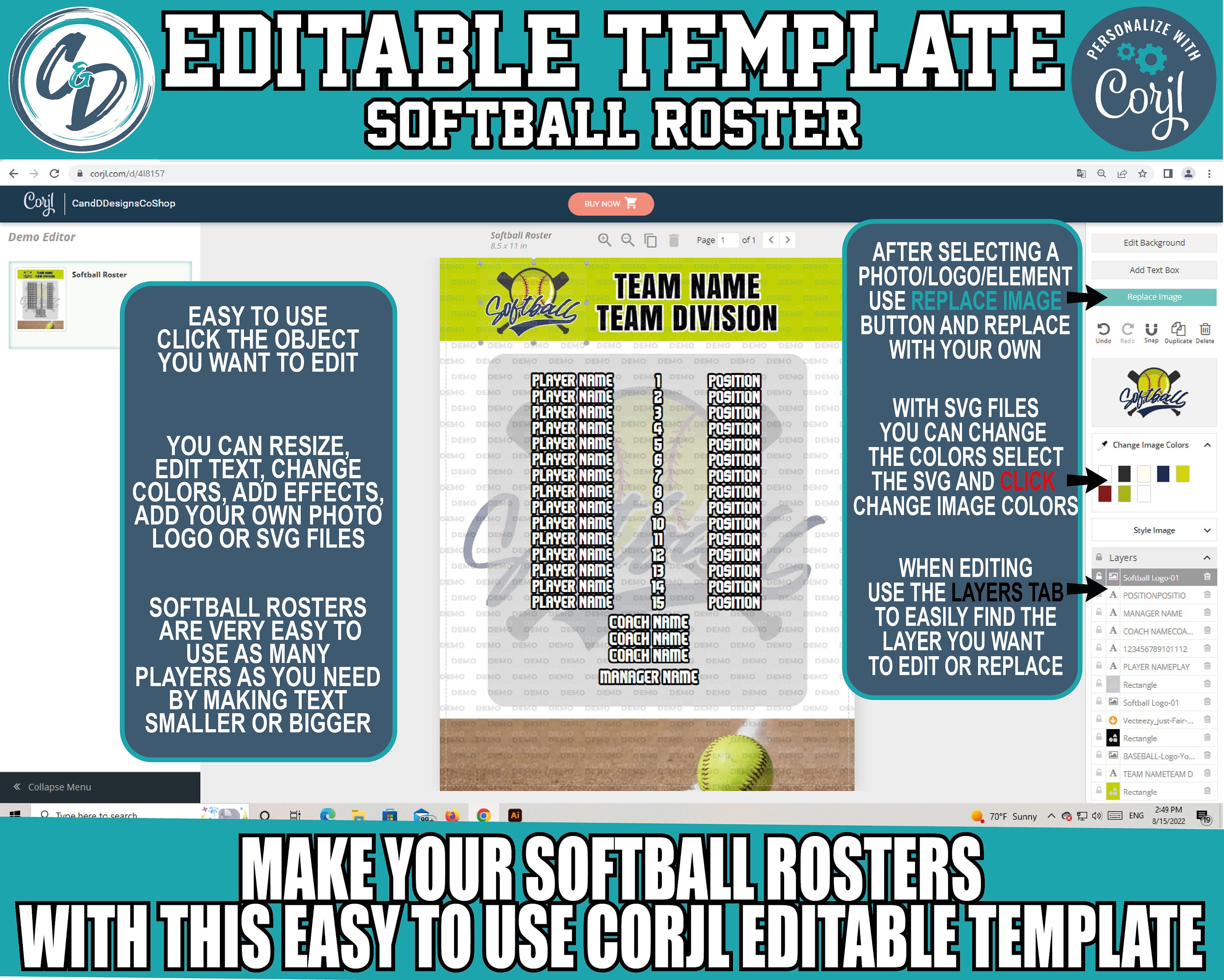 Customizable Softball Roster Template Pack , 4 Designs Included, Corjl ...