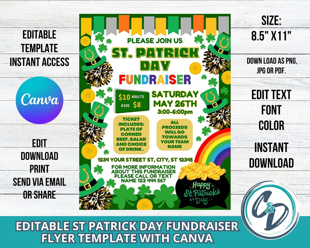 Cheerleader St Patrick's Day Fundraiser Flyer Printable, Cheerleading ...