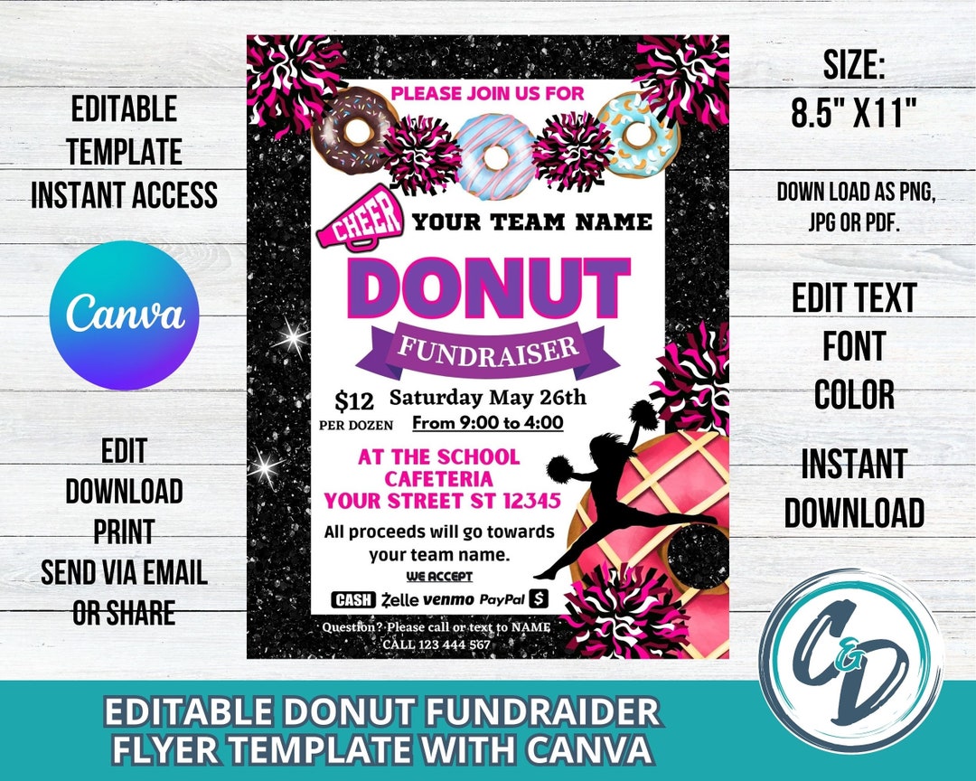 Cheerleading Donut Fundraiser Flyer Printable Cheer Donut Party ...
