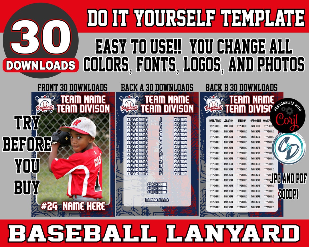 Customizable Baseball Lanyard Template - Editable Sports ID Card Design ...