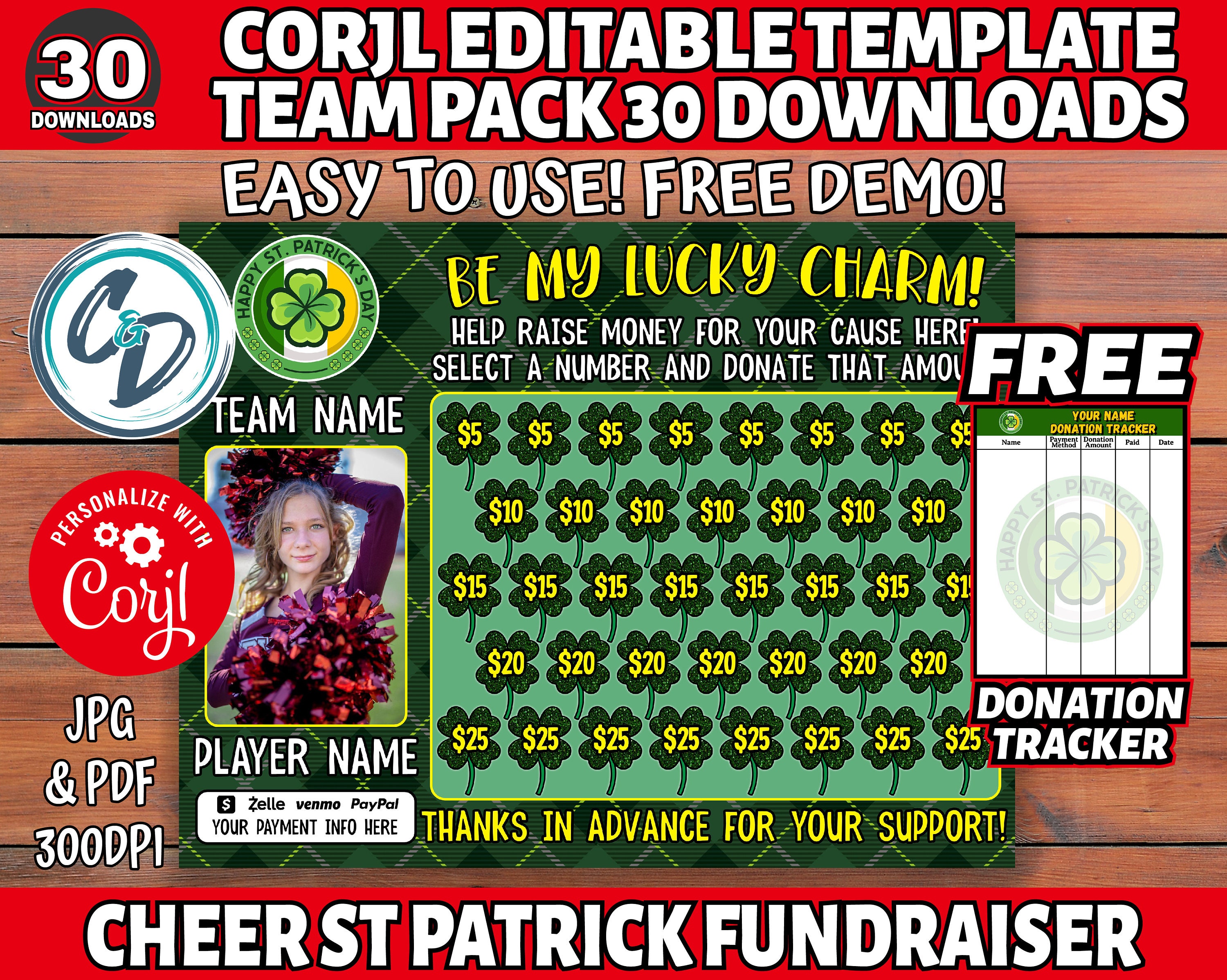 Corjl Editable Cheerleading St Patrick's Day Fundraiser, Cheer Team ...
