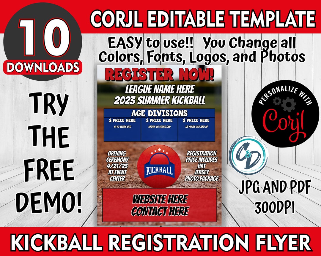Customizable Kickball Registration Flyer, Editable Sports Registration ...