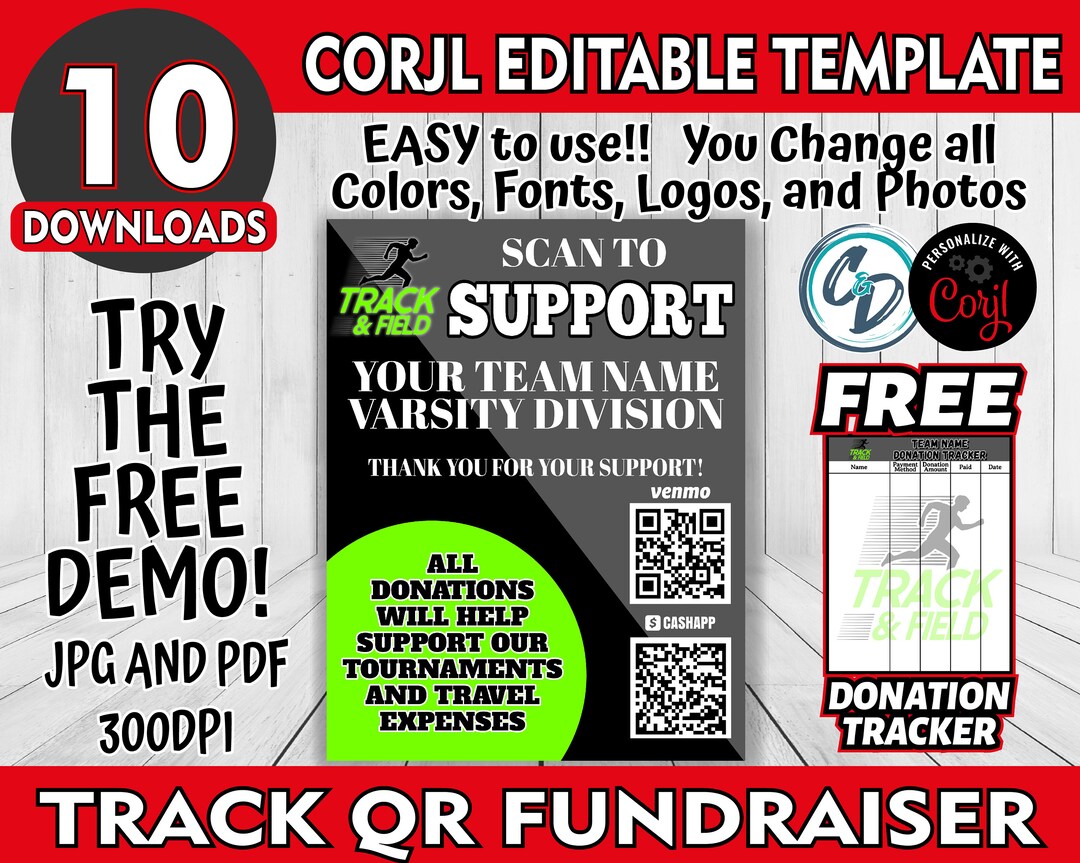 Customizable Track and Field Fundraiser Template, Editable Track QR ...