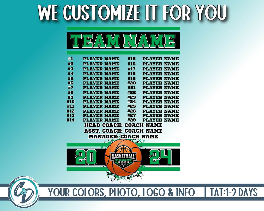 Basketball Shirt Back Custom PNG, Custom Basketball Roster Design ...