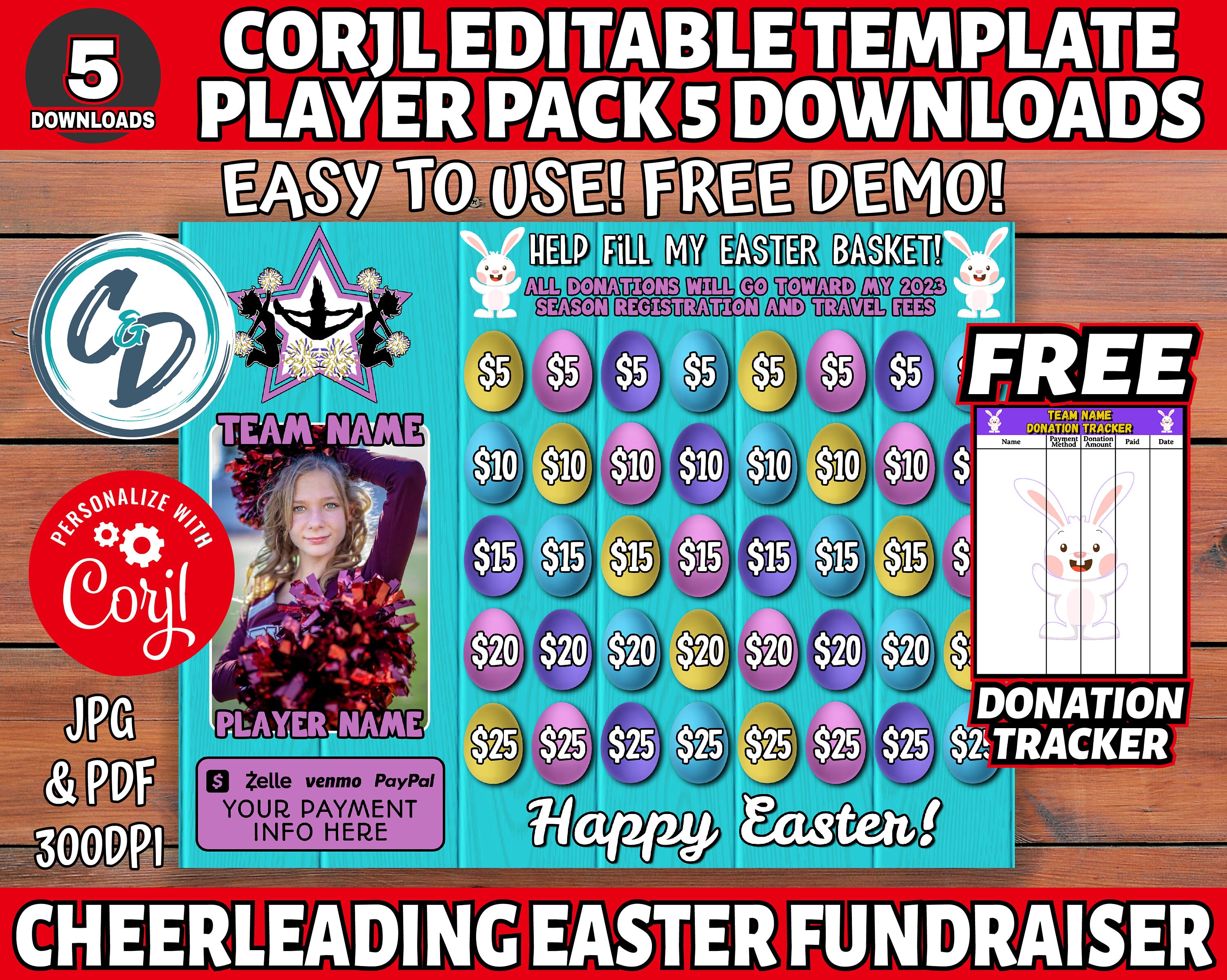 Corjl Editable Cheerleading Easter Fundraiser, Cheerleader Easter Egg ...