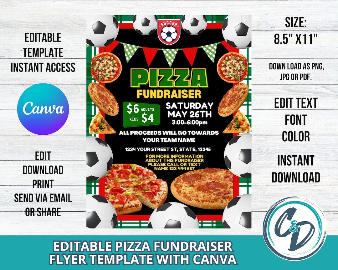 Soccer Pizza Fundraiser Flyer Editable Soccer Pizza Party Fundraiser ...