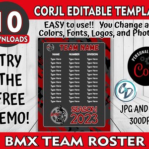 Customizable BMX Team Roster Template, Editable Sports Roster Design ...