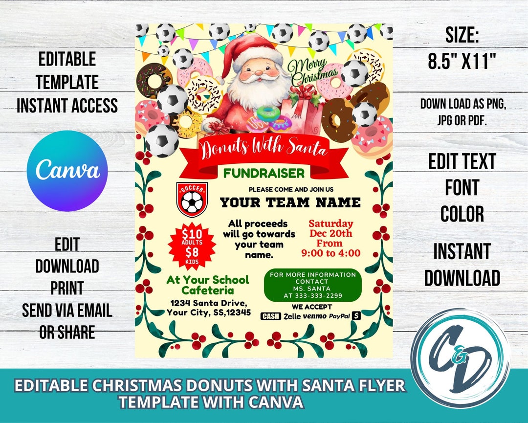 Soccer Christmas Donuts With Santa Fundraiser Flyer Printable Soccer ...