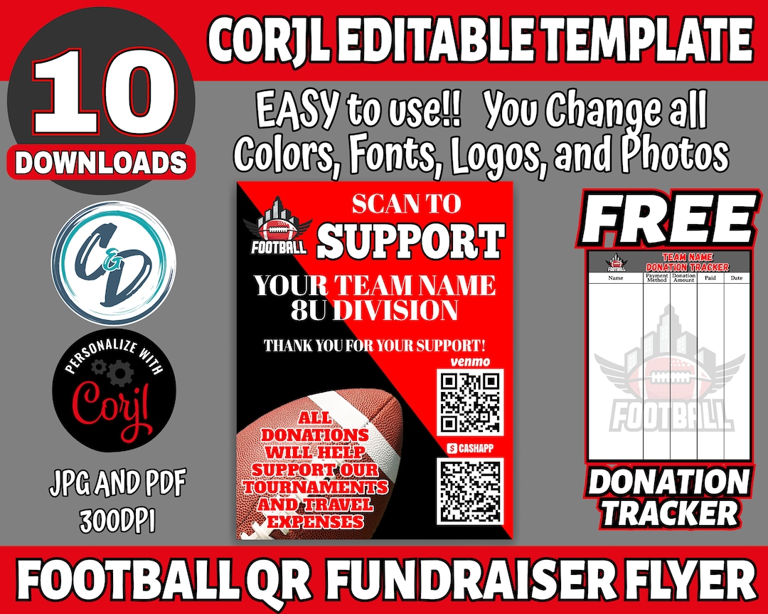 Customizable Football Fundraiser Template, Editable Football QR Code ...