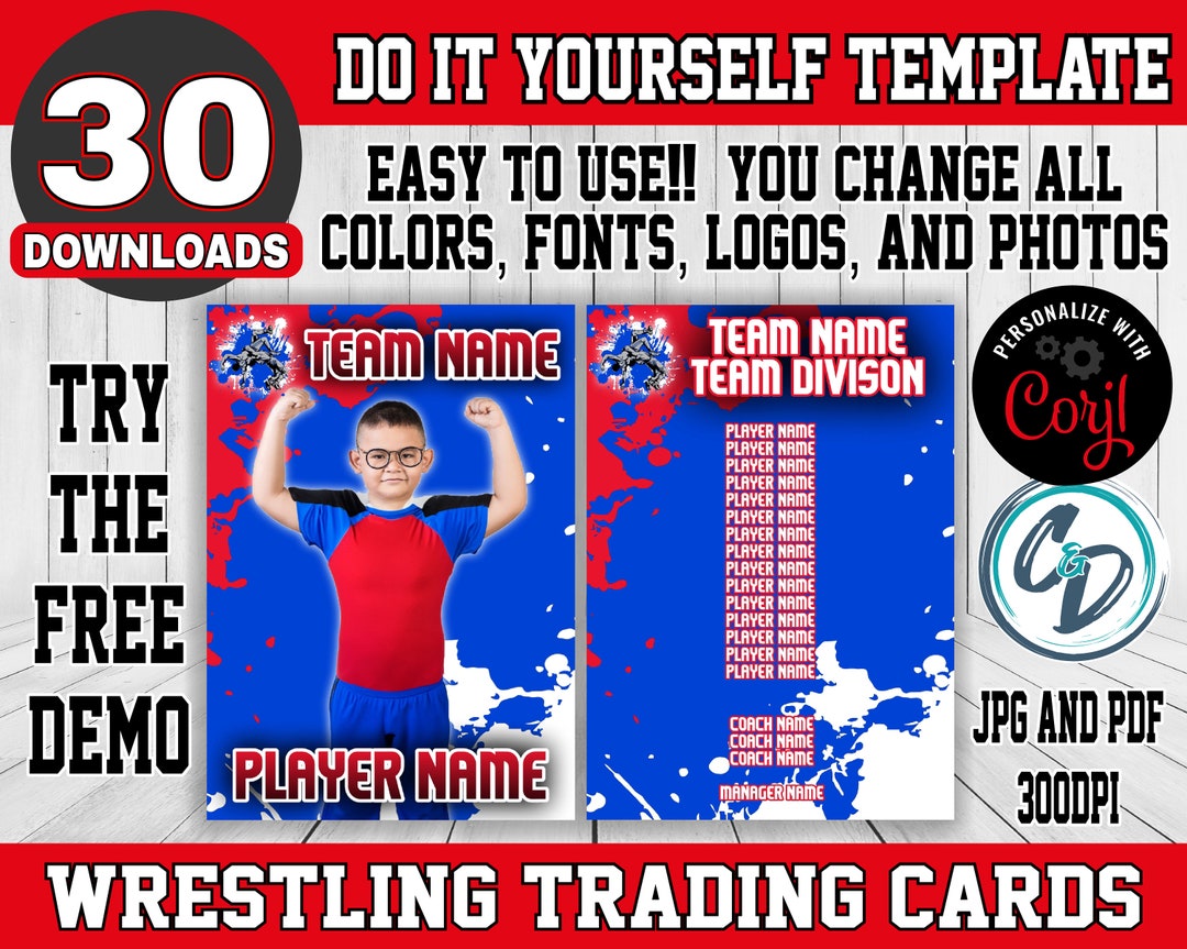 Customizable Wrestling Card Template - Editable Sports Card Design ...