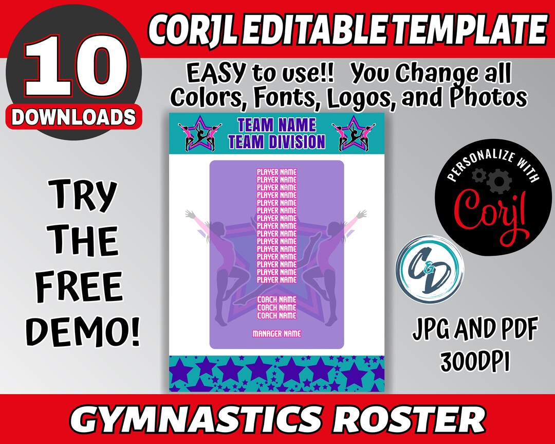 Customizable Gymnastics Roster Template, Editable Sports Roster Design ...