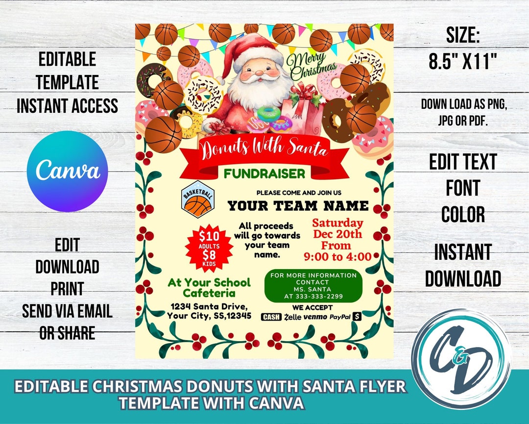 Basketball Christmas Donuts With Santa Fundraiser Flyer Printable ...