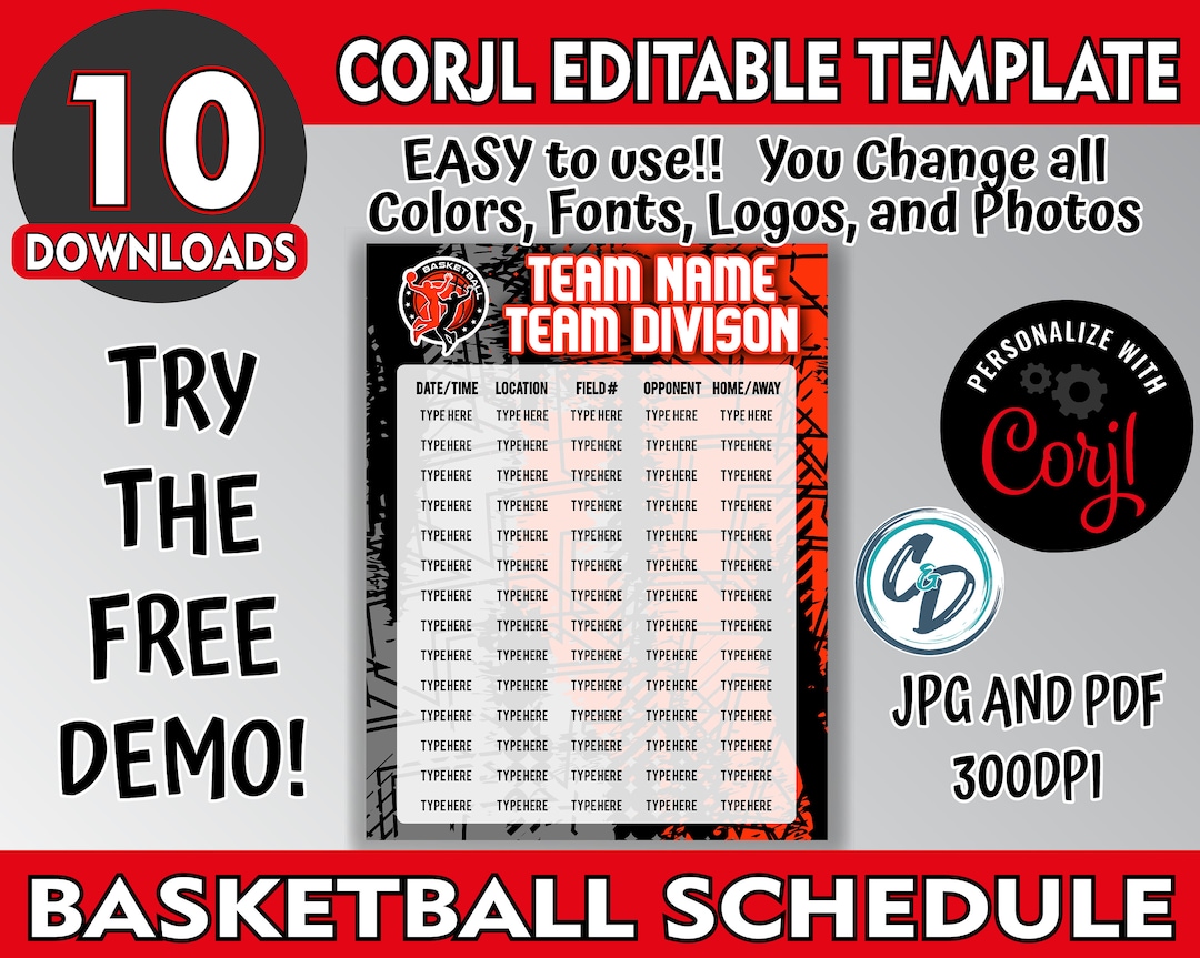 Customizable Basketball Schedule Template, Editable Sports Schedule ...