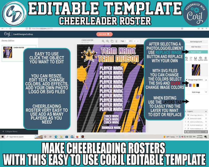 Customizable Cheerleading Roster Template, Editable Sports Roster ...