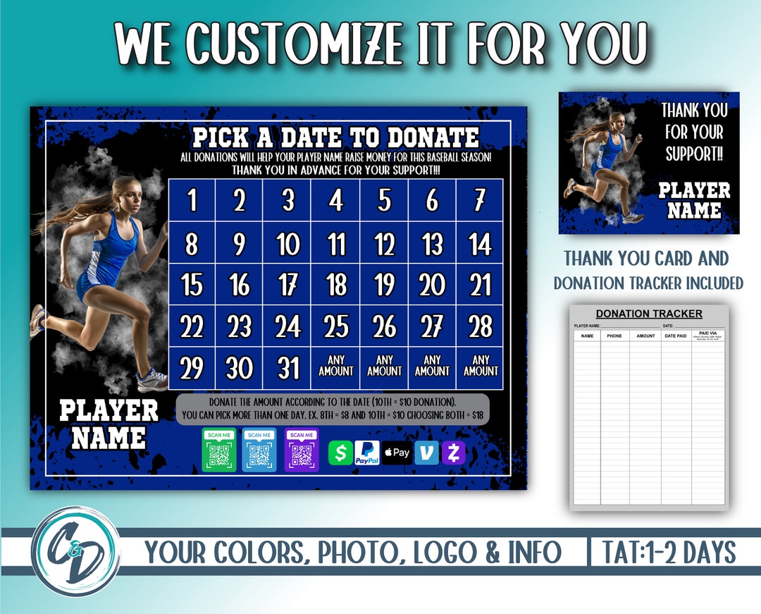 Custom Track and Field Pick a Date Fundraiser, Personalized Track and ...
