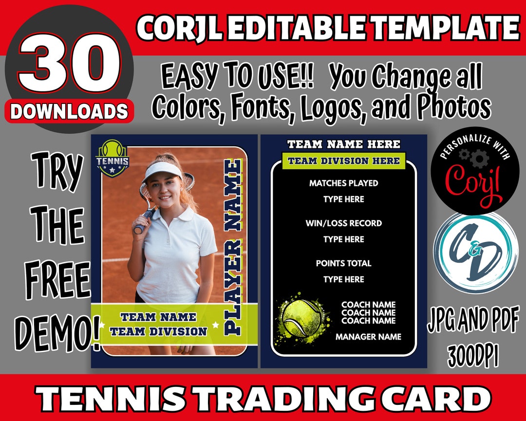 Customizable Tennis Card Template - Editable Sports Card Design, Corjl ...