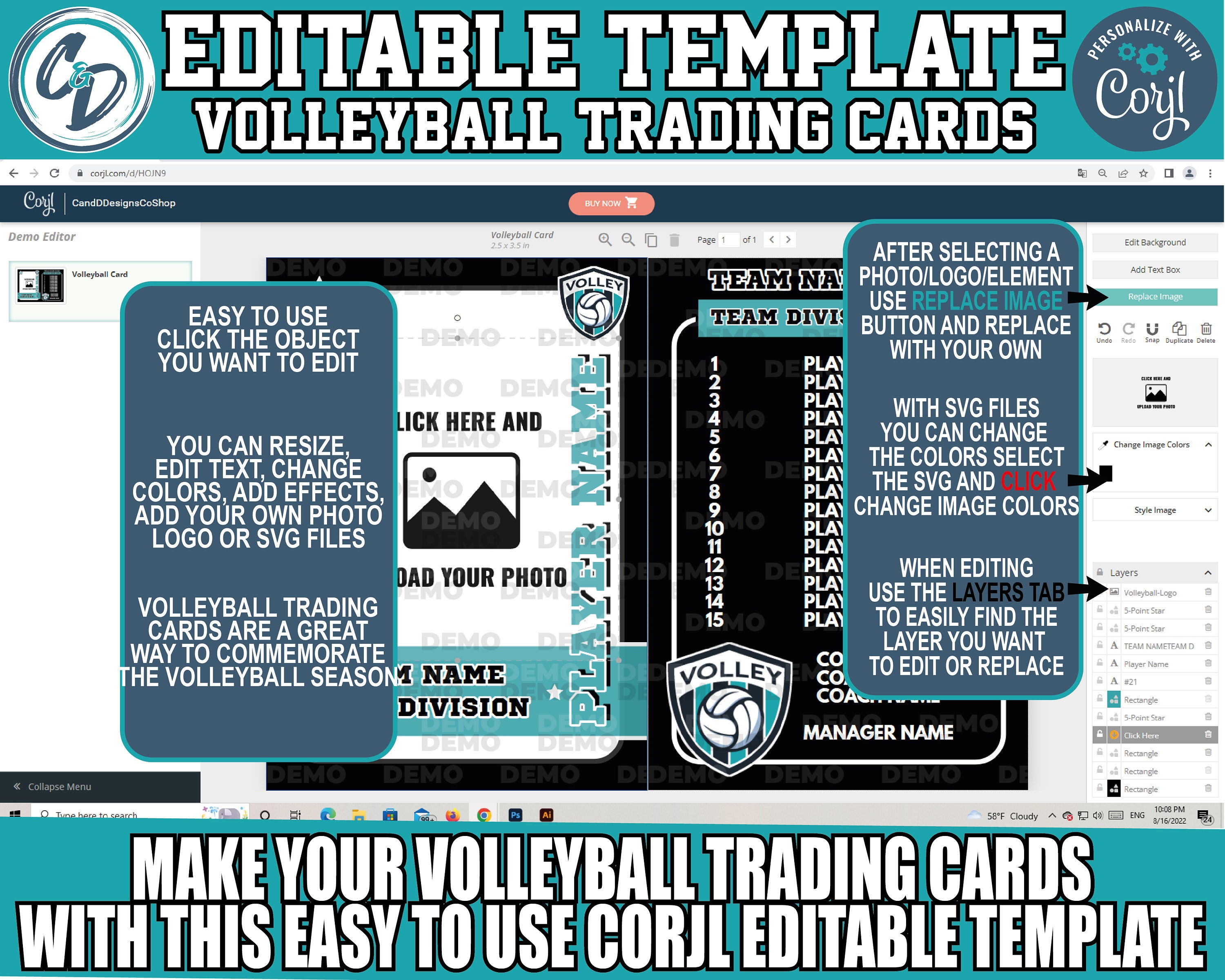 Customizable Volleyball Card Template Editable Sports Card - Etsy