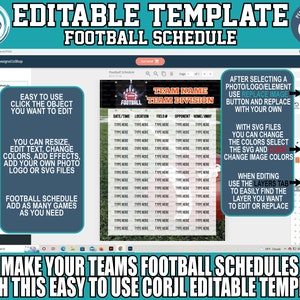 Customizable Football Schedule Template, Editable Sports Schedule ...