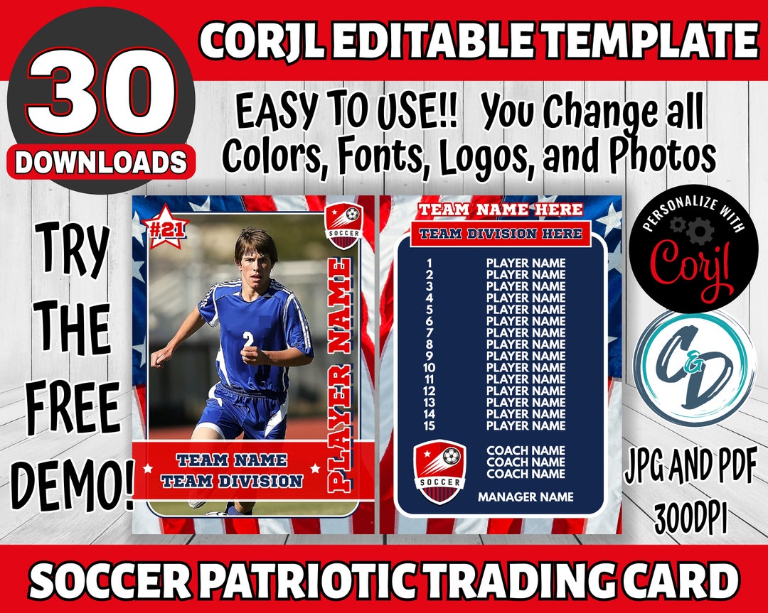 Customizable Soccer Card Template - Editable Sports Card Design, Corjl ...